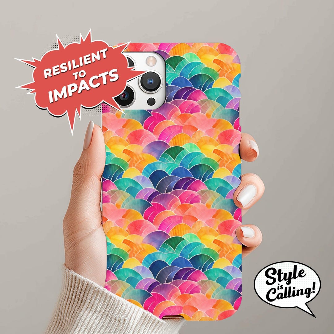 Rainbow Colored Scale Pattern Tough Phone Case, Multi-color Vibrant ...