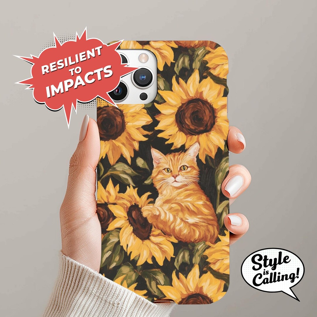 Van Gogh Style Orange Tabby Cat in Sunflower Field Tough Phone Cases ...