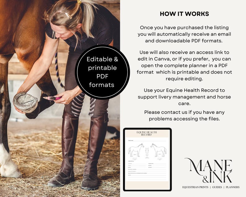 Printable Equine Health Record: Horse Care Tracker (digital Download ...