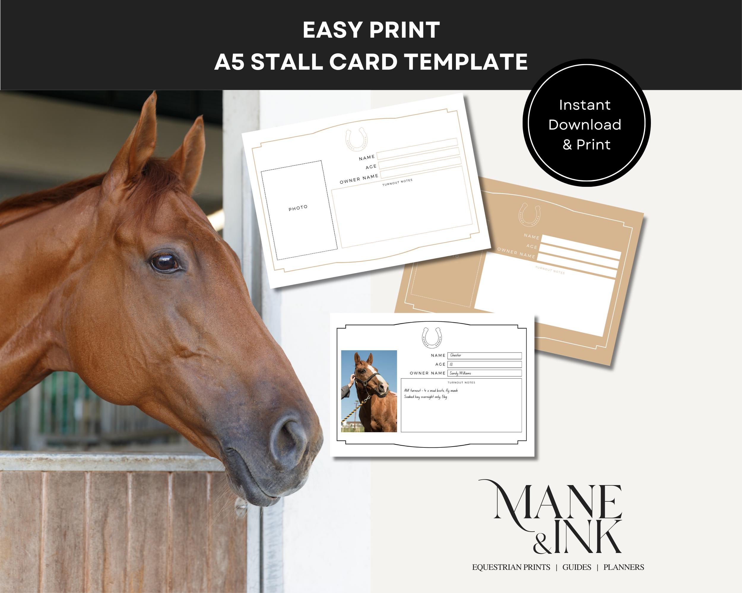 A5 Printable and Editable Horse Stable Cards, Customisable Stall ...