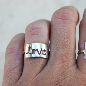 Cursive Love Ring - Hand Sawed Love Word Ring - Love Note Ring - Unique Gift for Her for ...