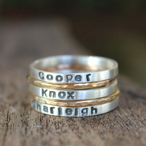 Stamped Stackable Rings Personalized Hand Stamped Silver and - Etsy