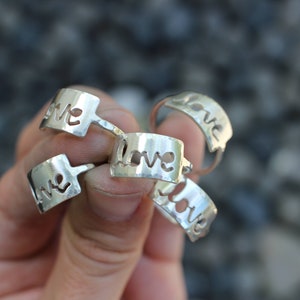 Cursive Love Ring - Hand Sawed Love Word Ring - Love Note Ring - Unique Gift for Her for ...