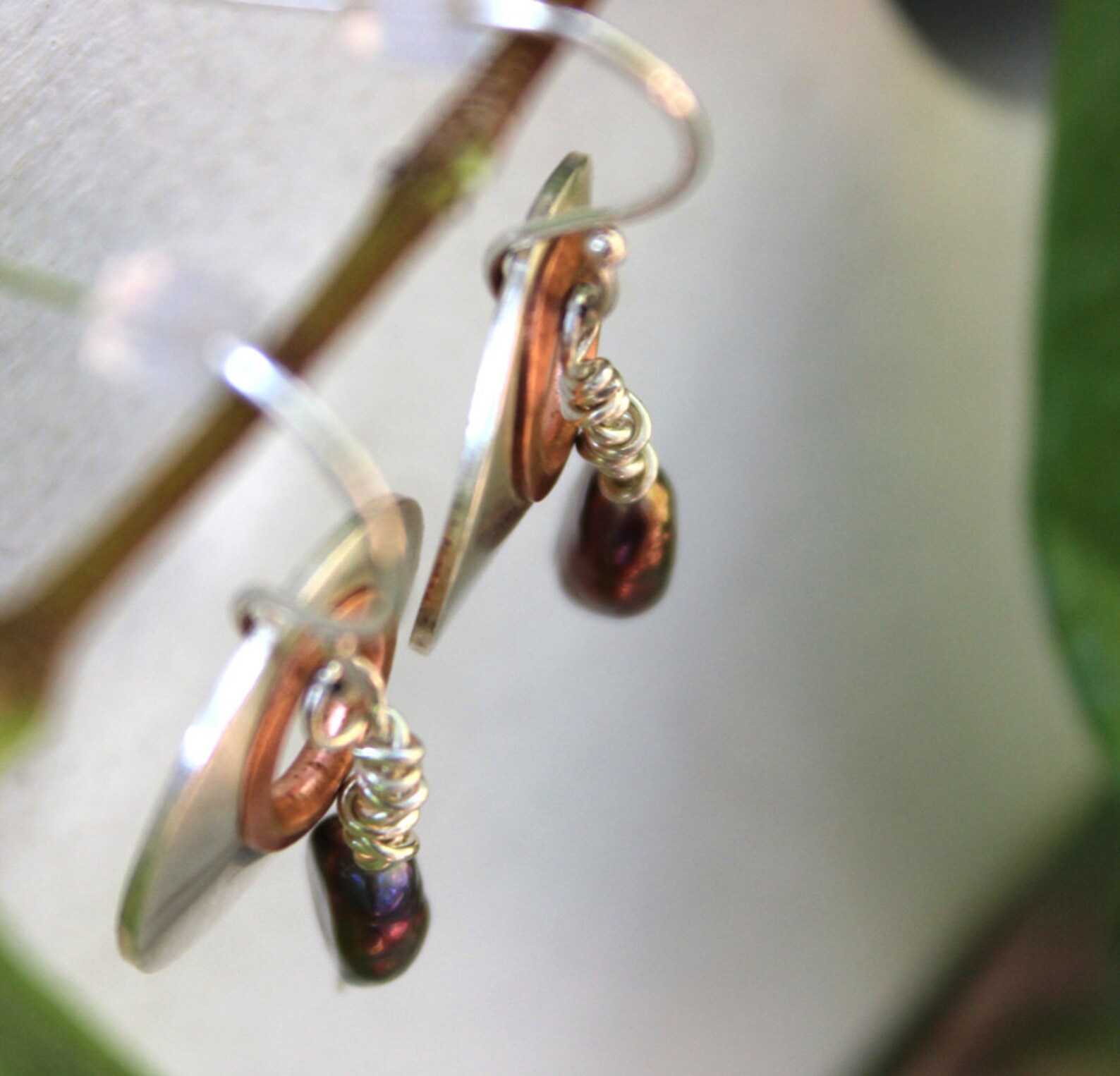 Understated Earrings - Sterling Silver, Copper, and Freshwater Pearl - Etsy