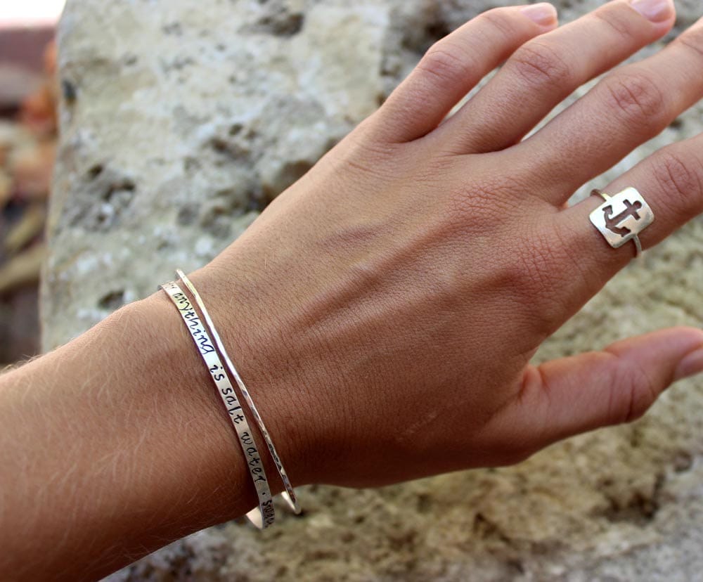 Stamped Script Bangle Bracelet - Personalized With Your Words - Etsy