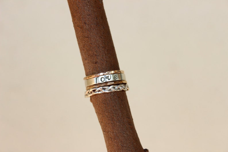 Braided Gold and Custom Stamped Stacking Rings Set - Etsy