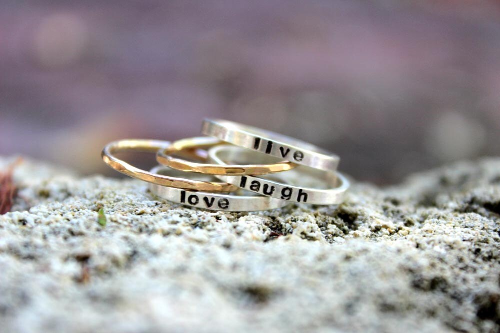Stamped Stackable Rings Personalized Hand Stamped Silver and - Etsy