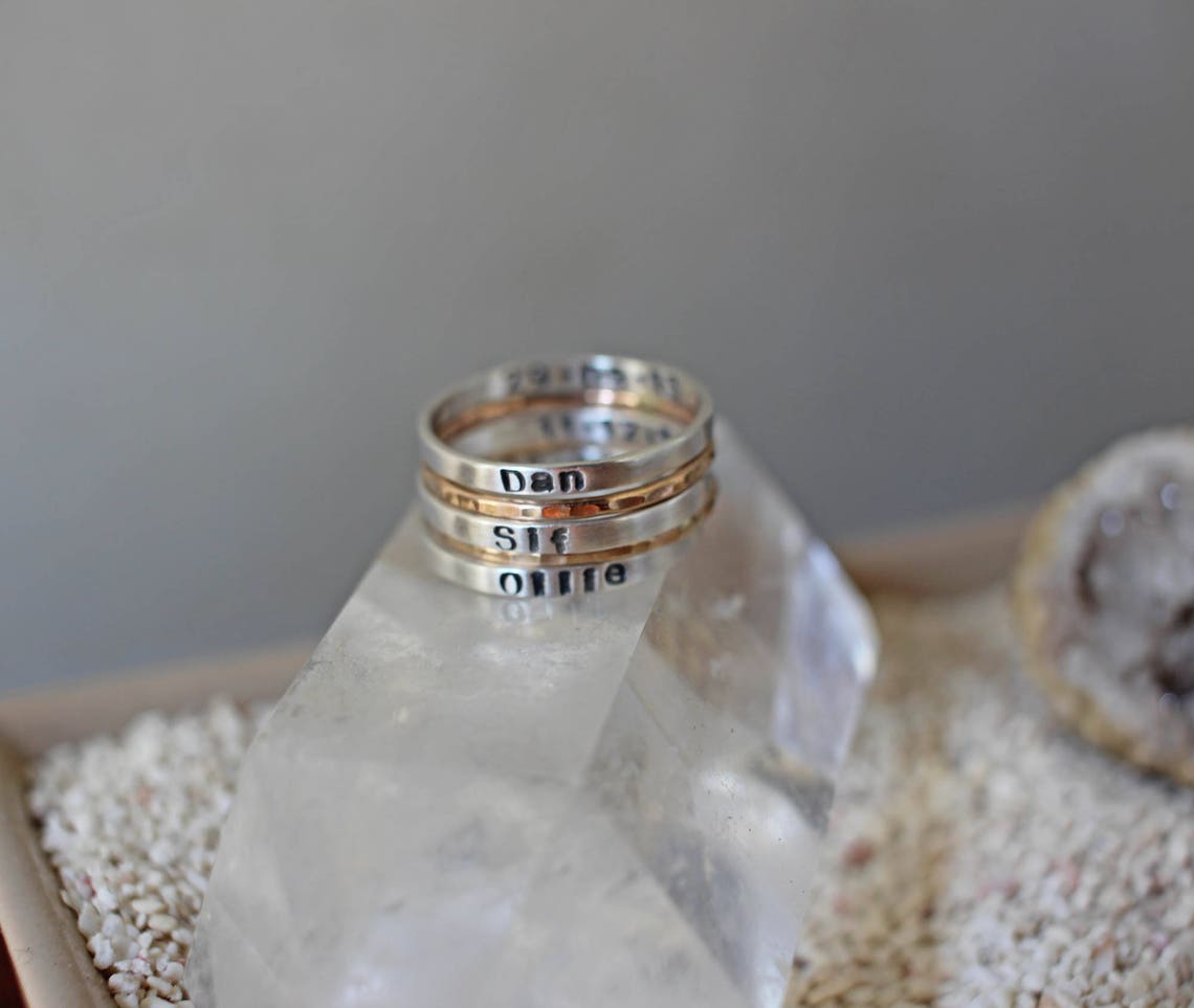 Stamped Stackable rings Personalized hand stamped silver and | Etsy