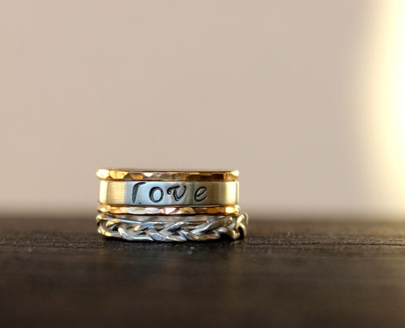 Braided Gold and Custom Stamped Stacking Rings Set - Etsy