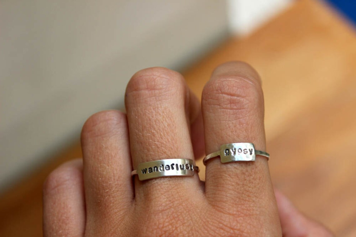 Personalized Stamped Bar Ring Wanderlust Gypsy or Your - Etsy