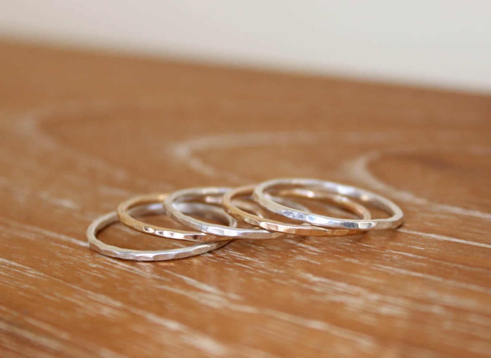 Five Hammered Gold and Silver Stacking Rings | Etsy
