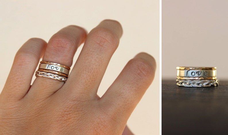 Braided Gold and Custom Stamped Stacking Rings Set - Etsy