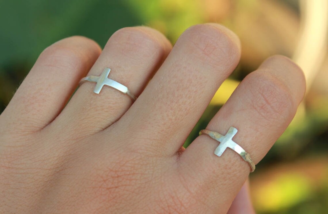 Sideways Cross Ring Handcrafted Silver Cross Jewelry - Etsy