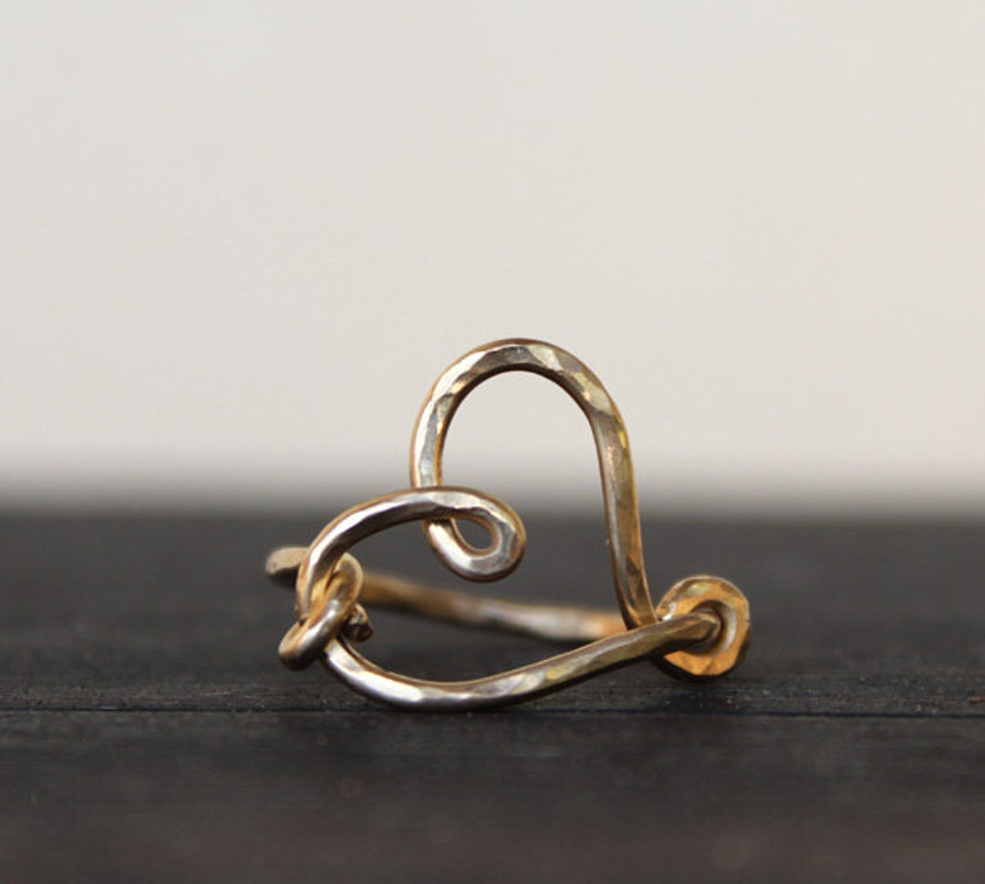 Gold Funky Heart Ring - Etsy