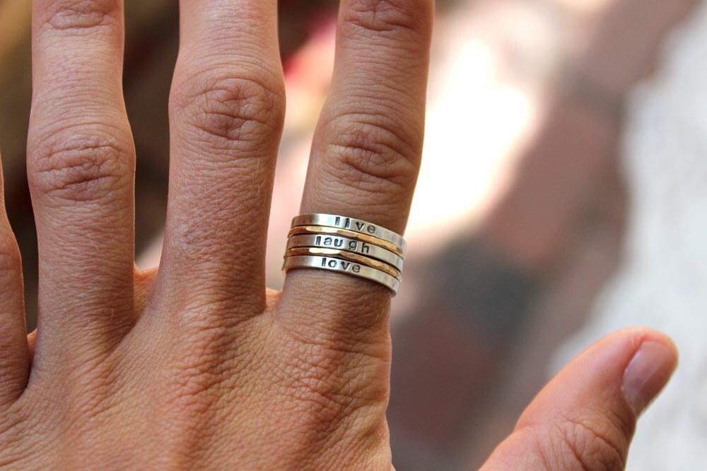 Stamped Stackable Rings Personalized Hand Stamped Silver and - Etsy