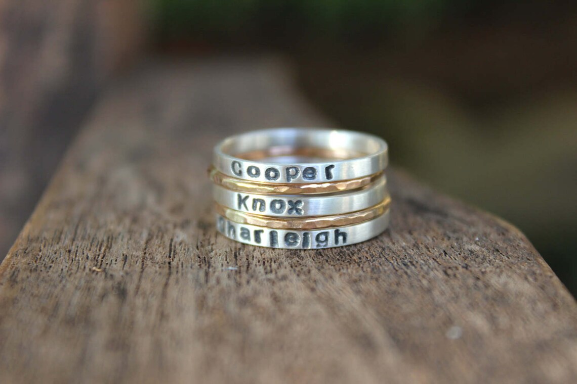 Stamped Stackable Rings Personalized Hand Stamped Silver and - Etsy