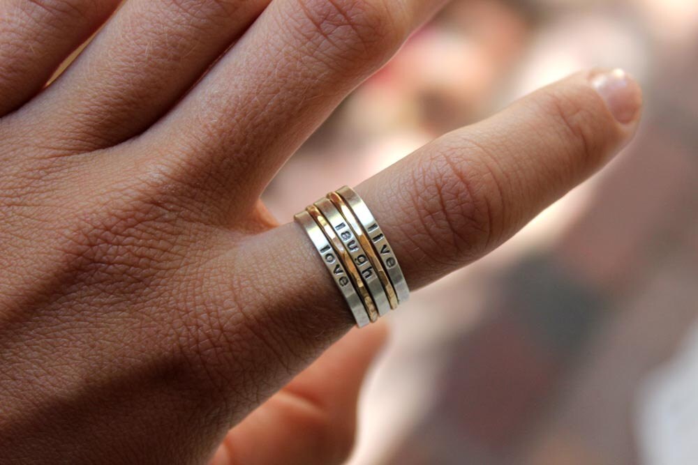 Stamped Stackable Rings Personalized Hand Stamped Silver and - Etsy