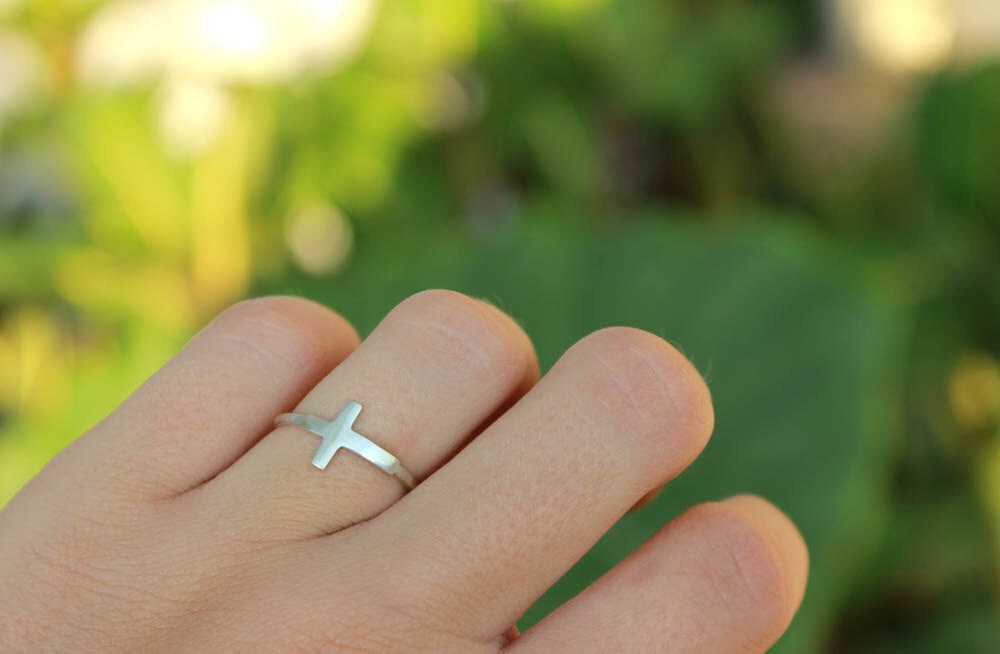 Sideways Cross Ring Handcrafted Silver Cross Jewelry - Etsy