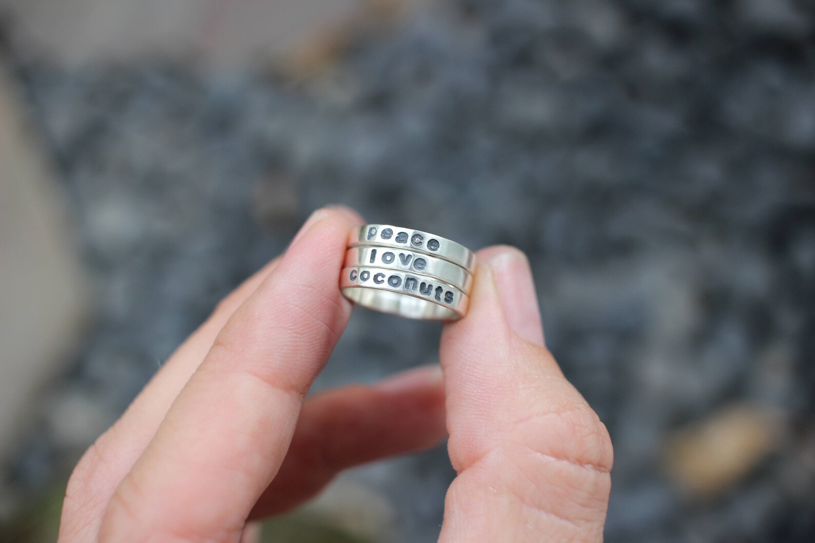 Three Favorite Words Rings Peace Love Coconuts Stacking - Etsy