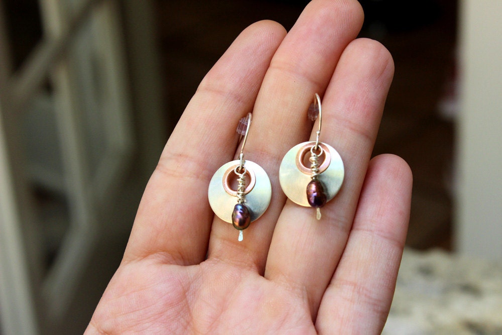 Understated Earrings - Sterling Silver, Copper, and Freshwater Pearl - Etsy