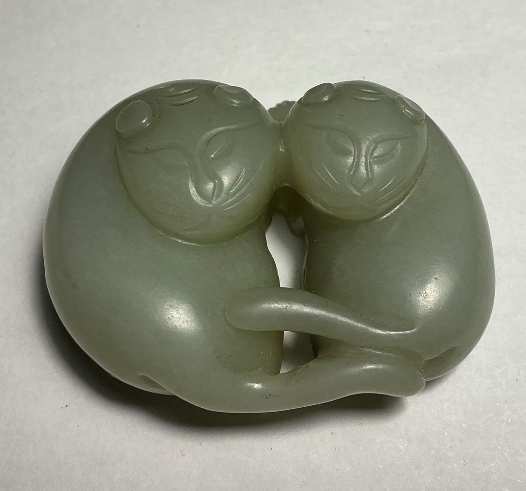 Antique Chinese Nephrite Jade Paired Tigers Pendant – Late Qing / Early ...