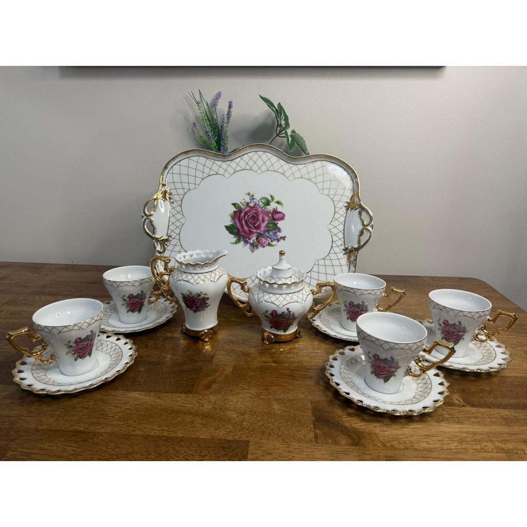Vintage Adeline Porcellana Fine Rose Tea Set Gold Trim Porcelain ...
