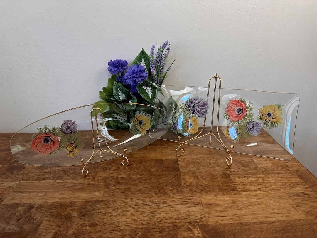 Chance Glass Anemone Floral Plates Gold Rim Rectangular and Oval ...