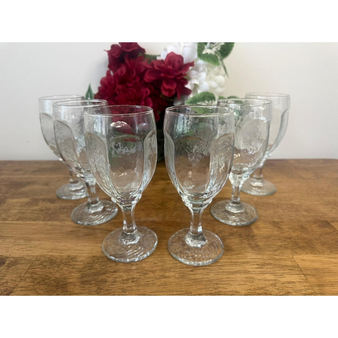 Vintage Libbey Chivalry Clear Glass Wine Goblets Textured Stemware Set ...