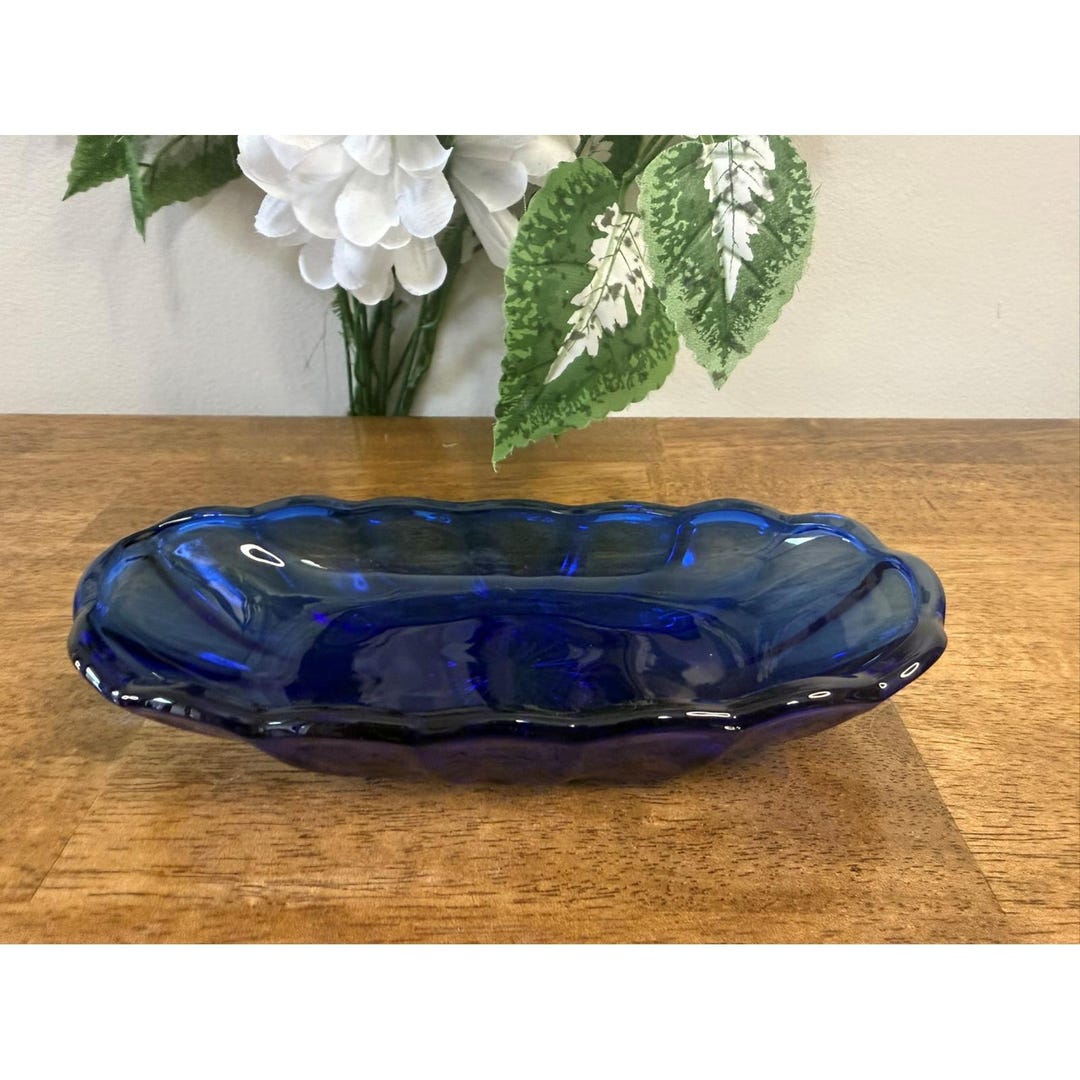 Vintage Cobalt Blue Pressed Glass Canoe Dish Oval Decorative Bowl - Etsy