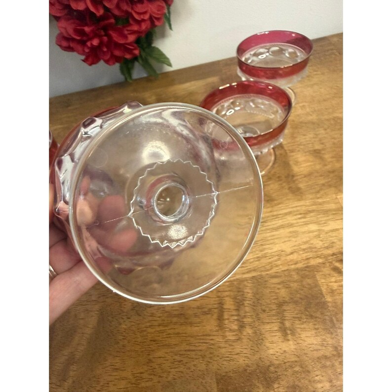 Vintage King's Crown Ruby Red Flashed Coupe Glasses Pedestal Set 6 ...