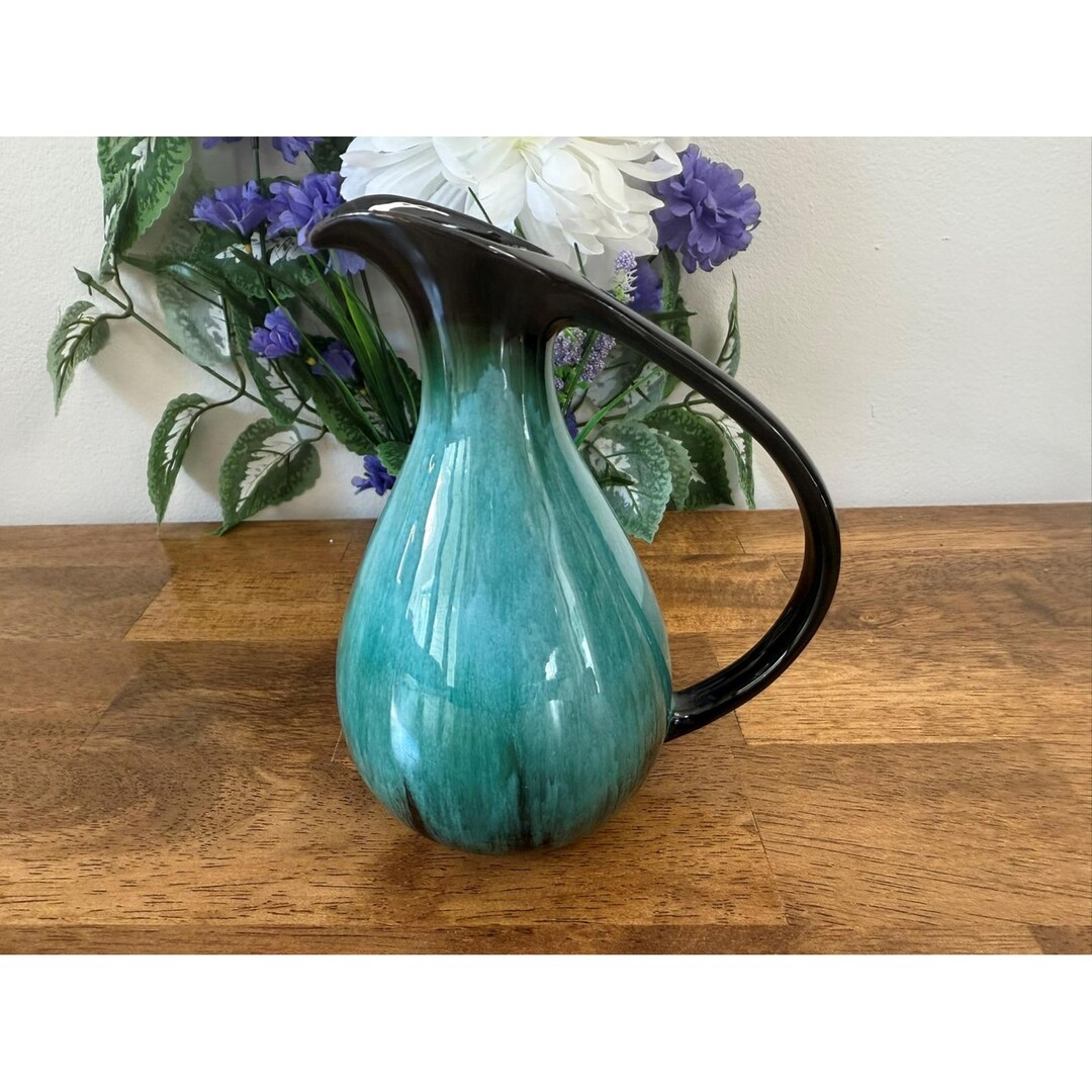 Blue Mountain Pottery Green Drip Glaze Pitcher Vintage Canadian Ewer ...