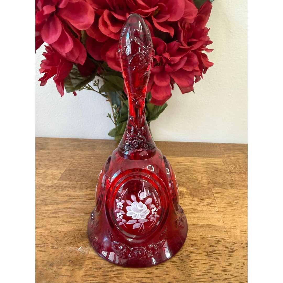 Hand Painted Fenton Ruby Red Glass Bell Signed B Thornton Floral Art - Etsy