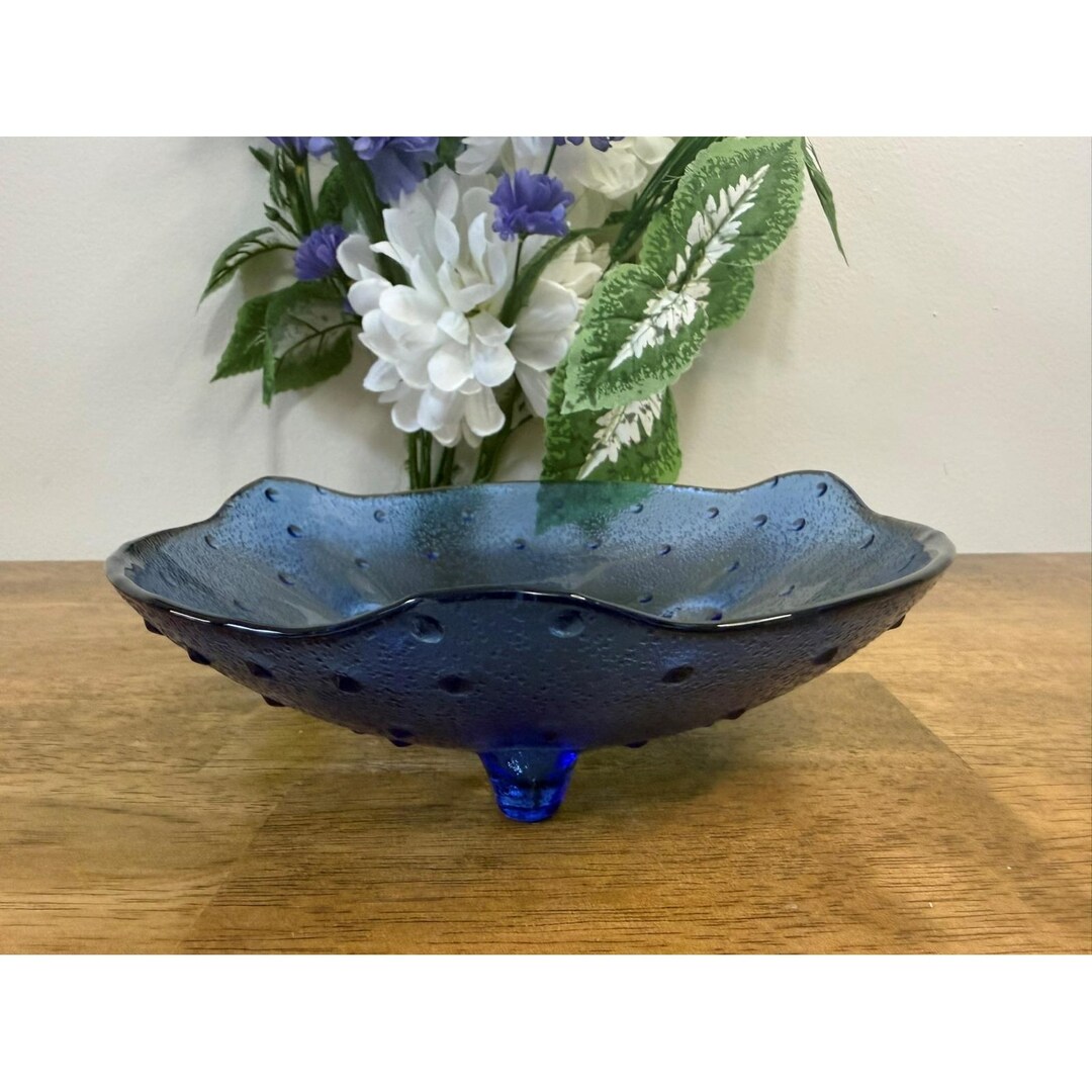 Vintage Cobalt Blue Textured Three Footed Console Bowl MCM Decor ...