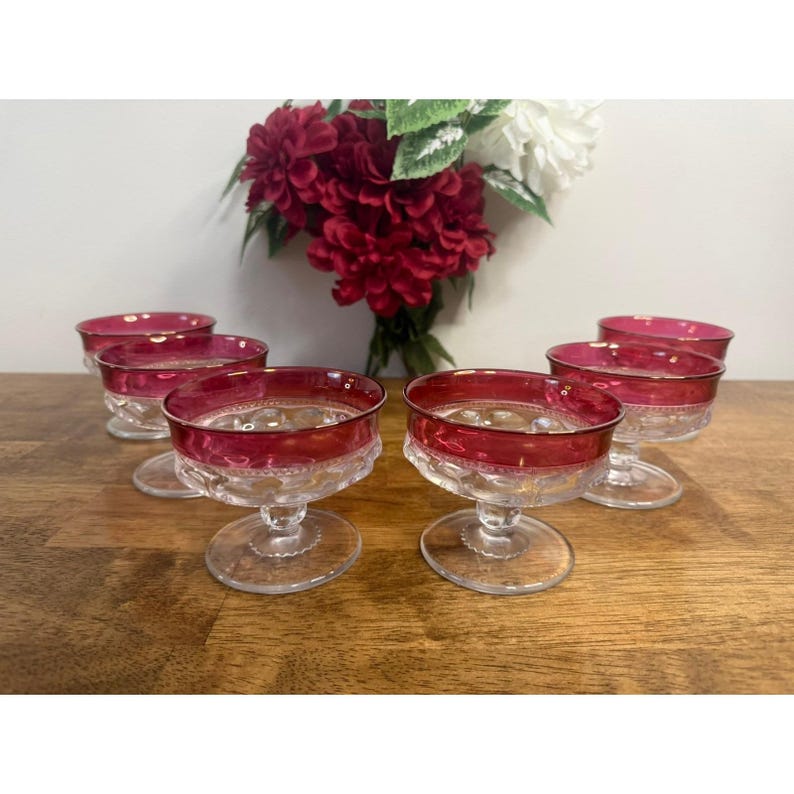 Vintage King's Crown Ruby Red Flashed Coupe Glasses Pedestal Set 6 ...