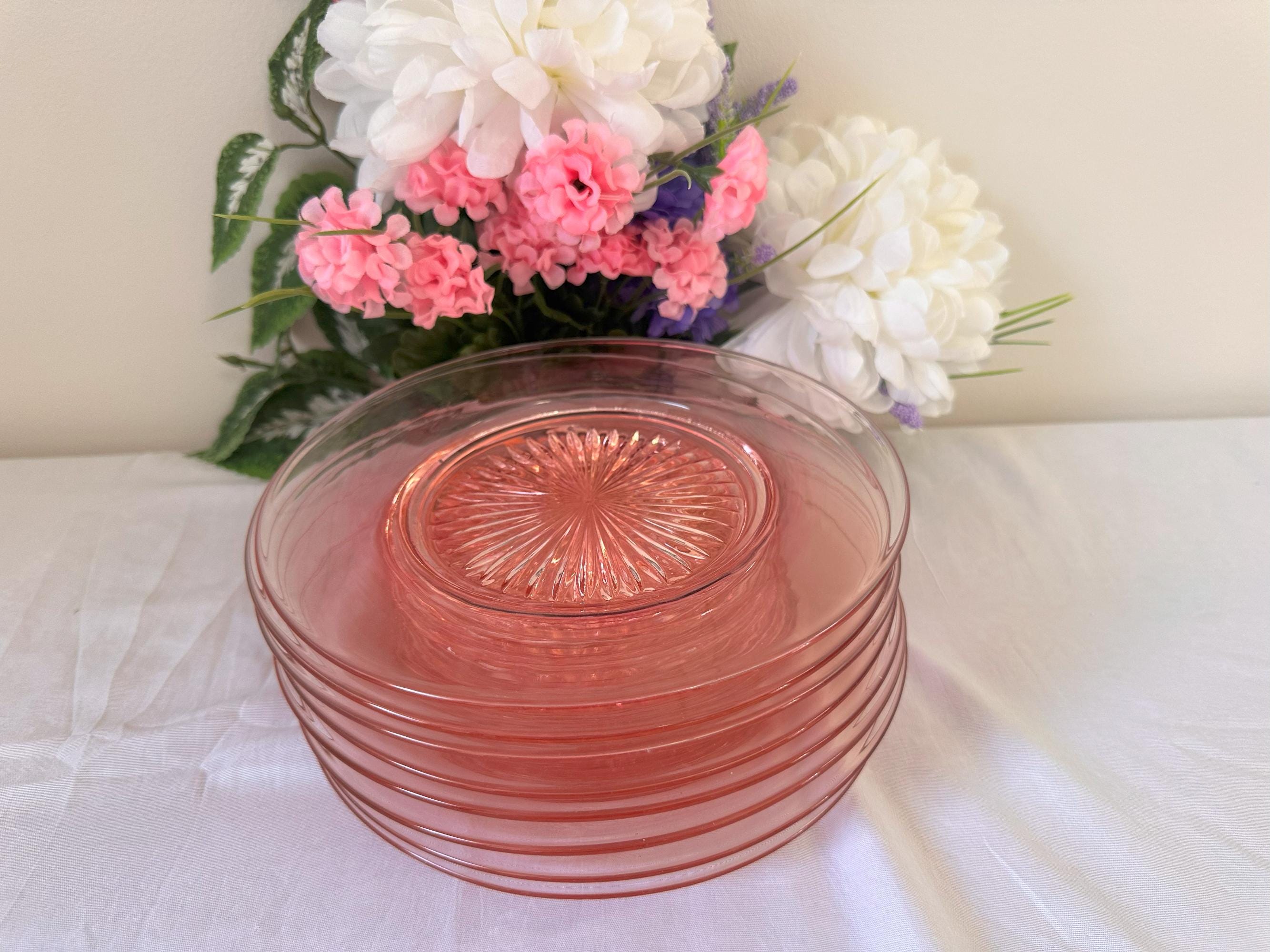 Vintage Pink Depression Glass Plates With Radiating Starburst Base ...