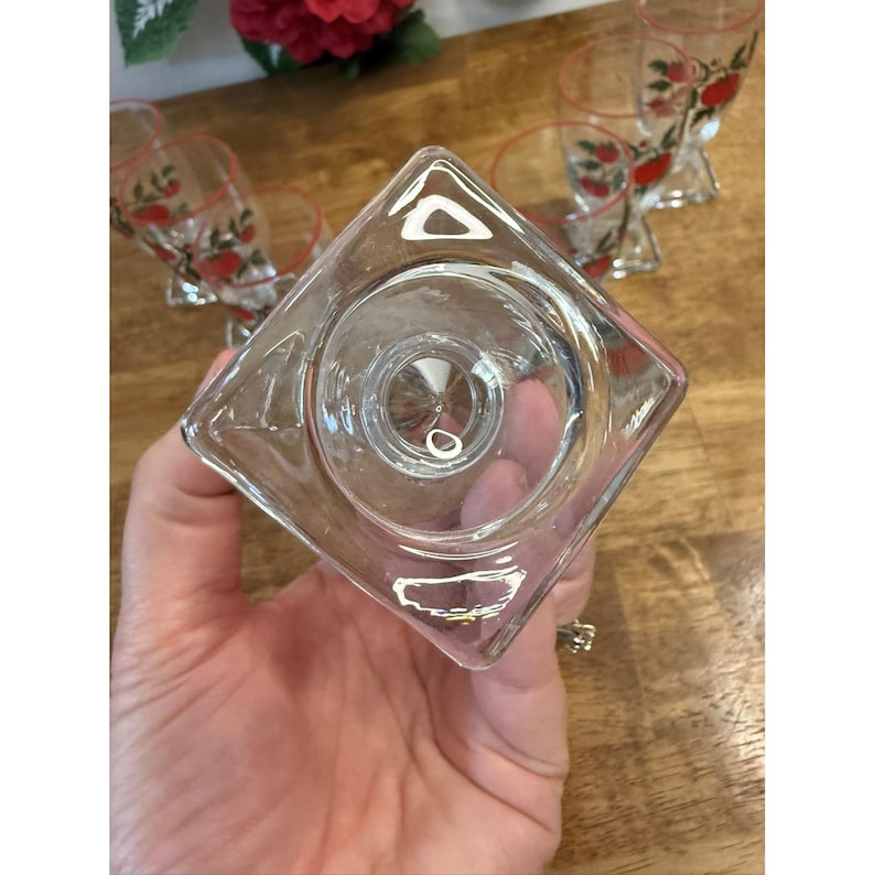 Vintage Tomato Motif Cordial Glasses Square Base Red Rim Set Retro ...