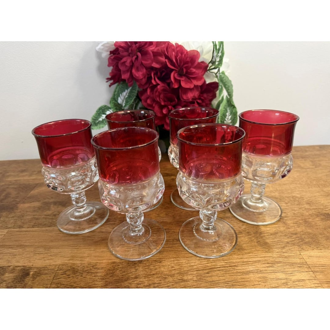 Vintage Ruby Flash Kings Crown Goblets Holiday Barware Set MCM Bar Cart ...
