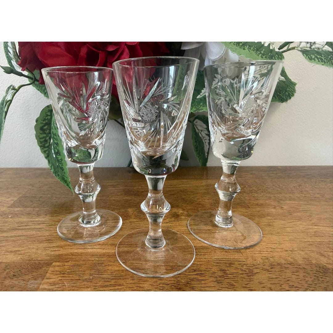 Vintage Cut Crystal Etched Stemmed Liqueur Cordial Glasses Set of 3 - Etsy