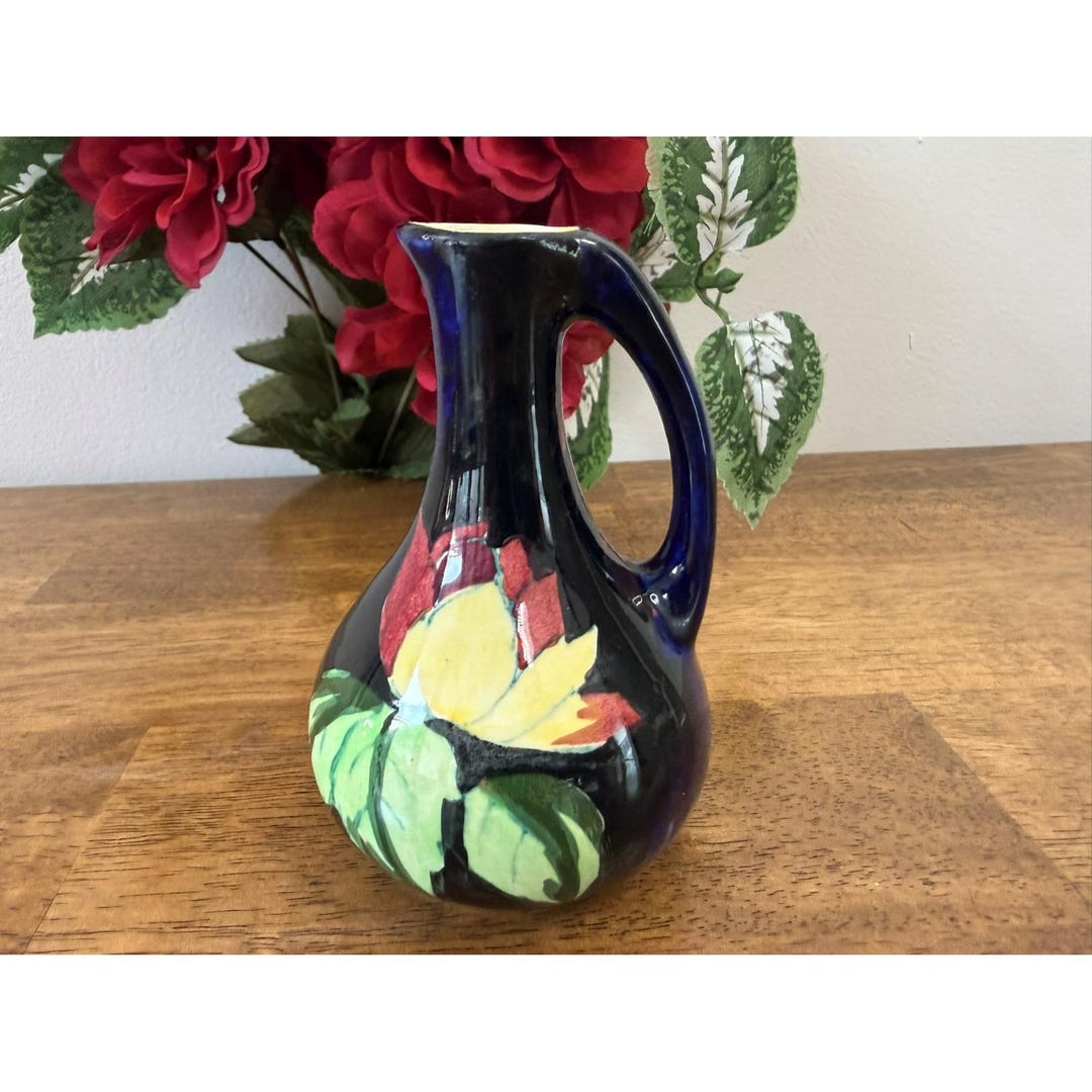 Vintage H&K Tunstall Hand Painted Floral Art Pottery Pitcher Vase ...
