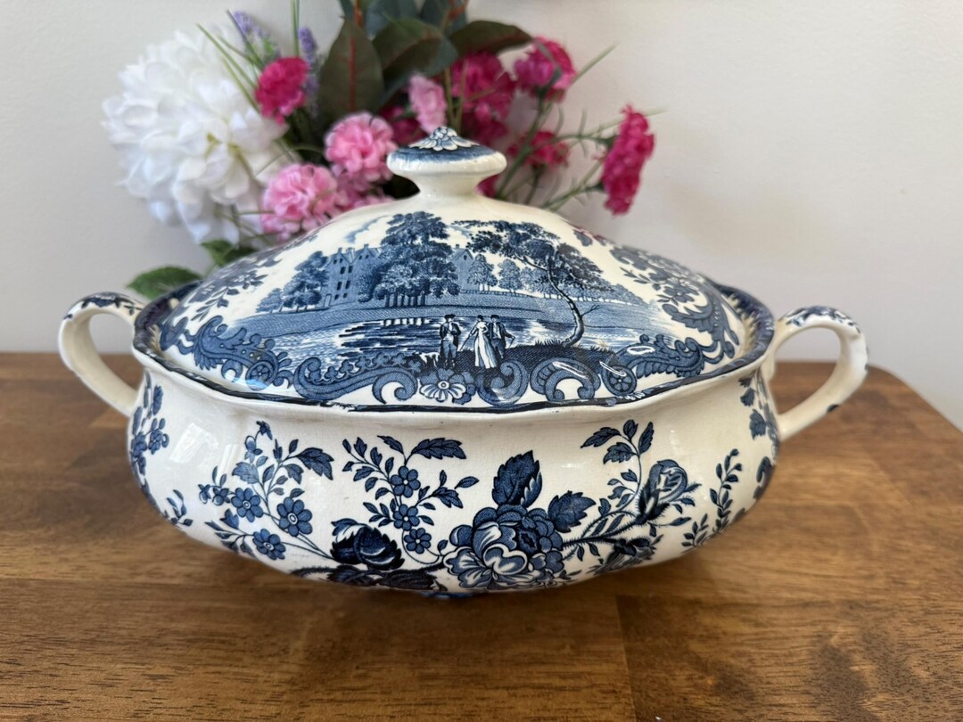 Vintage Palissy Staffordshire Blue Transferware Lidded Tureen English ...