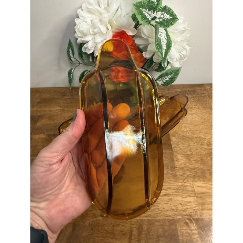 Vintage Amber Glass Banana Split Dishes MCM Dessert Serving Bowls Set ...