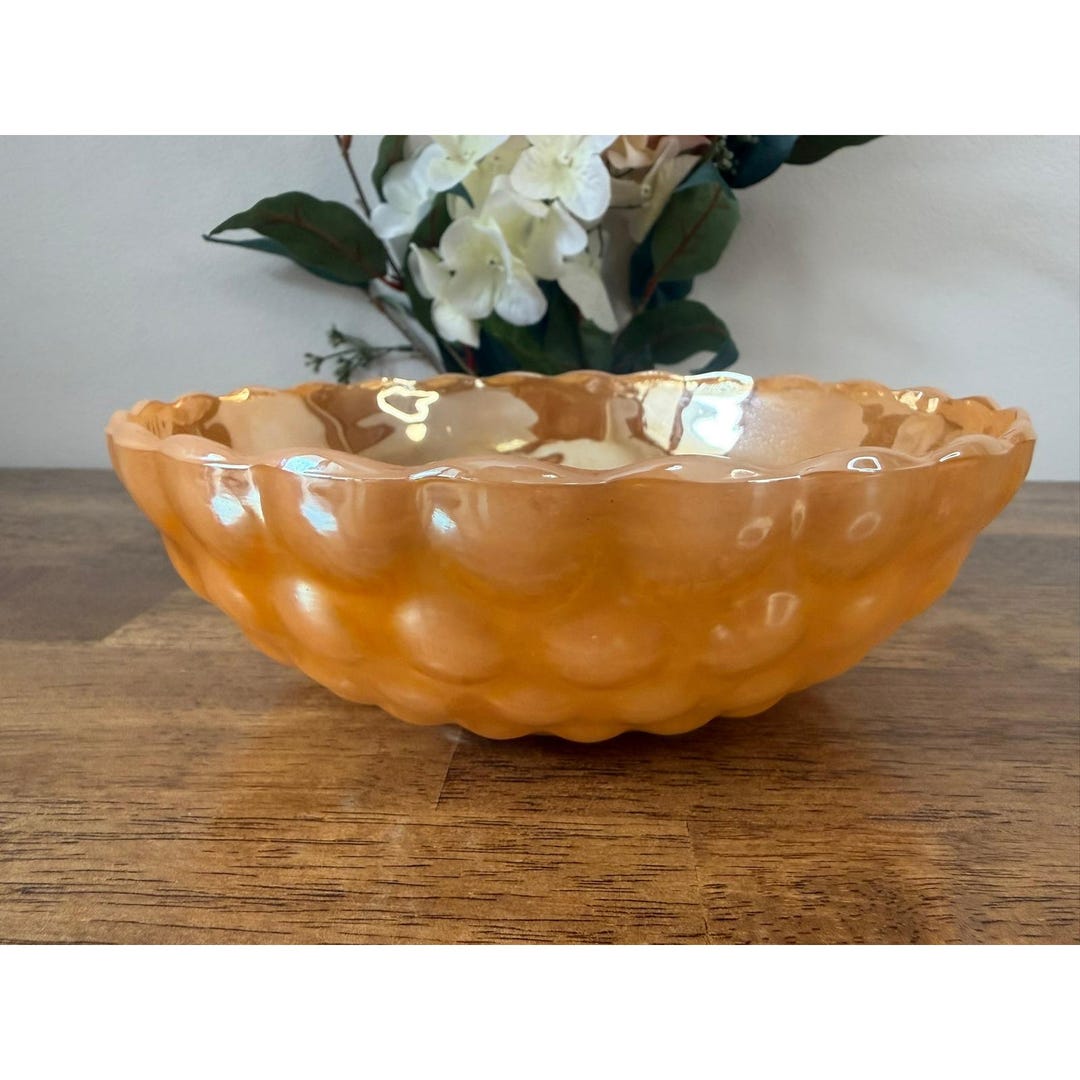 Vintage Peach Lustre Bubble Glass Bowl Large Iridescent Milk Glass ...