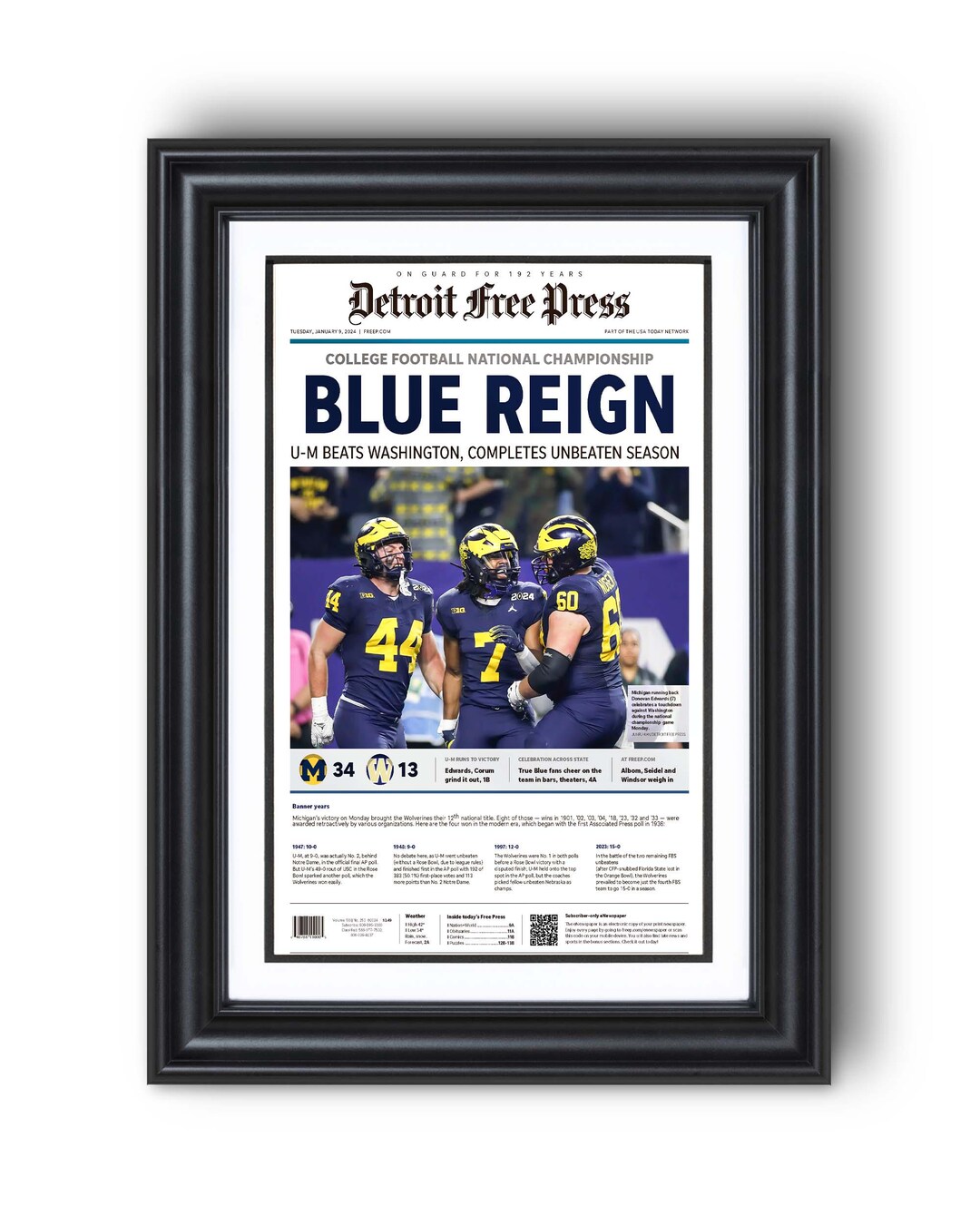 2023 Michigan Football “BLUE REIGN” College Football Champions Framed ...