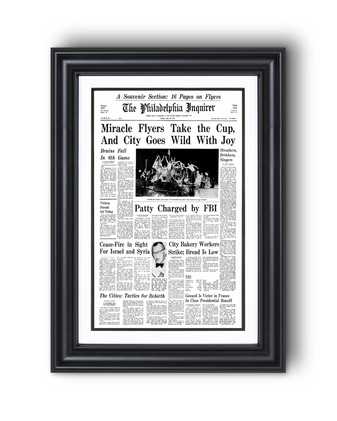 1974 Philadelphia Flyers Stanley Cup Champions Framed Newspaper Print ...