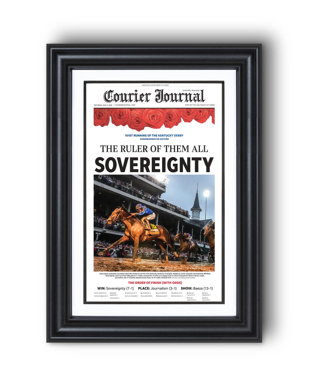 2025 Kentucky Derby “the Ruler of Them All” Sovereignty Winner Framed ...