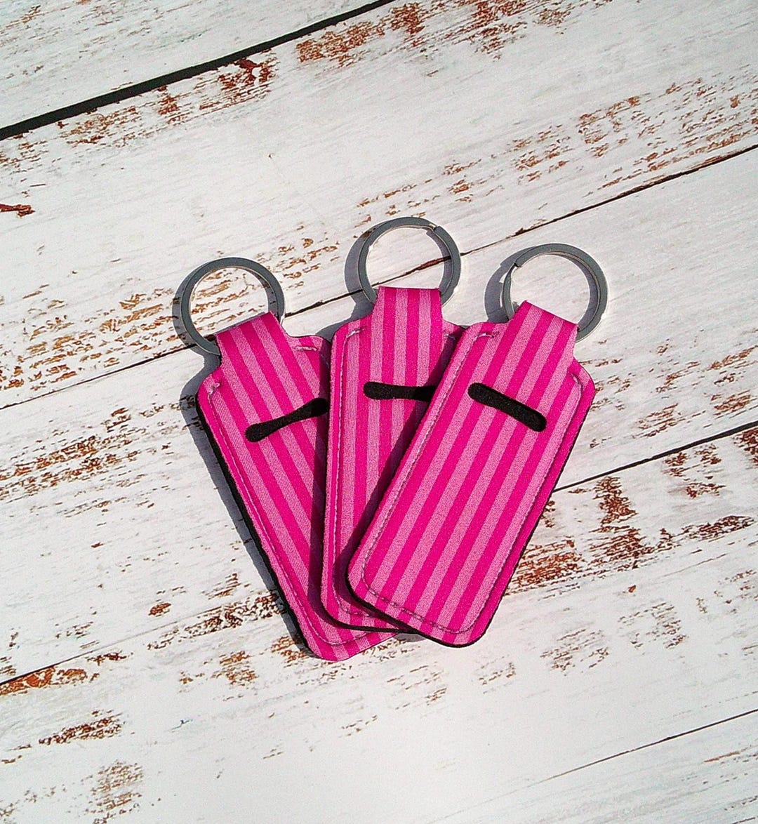 Pink Stripe Keychain: Two Toned Chapstick Holder Key Ring - Etsy