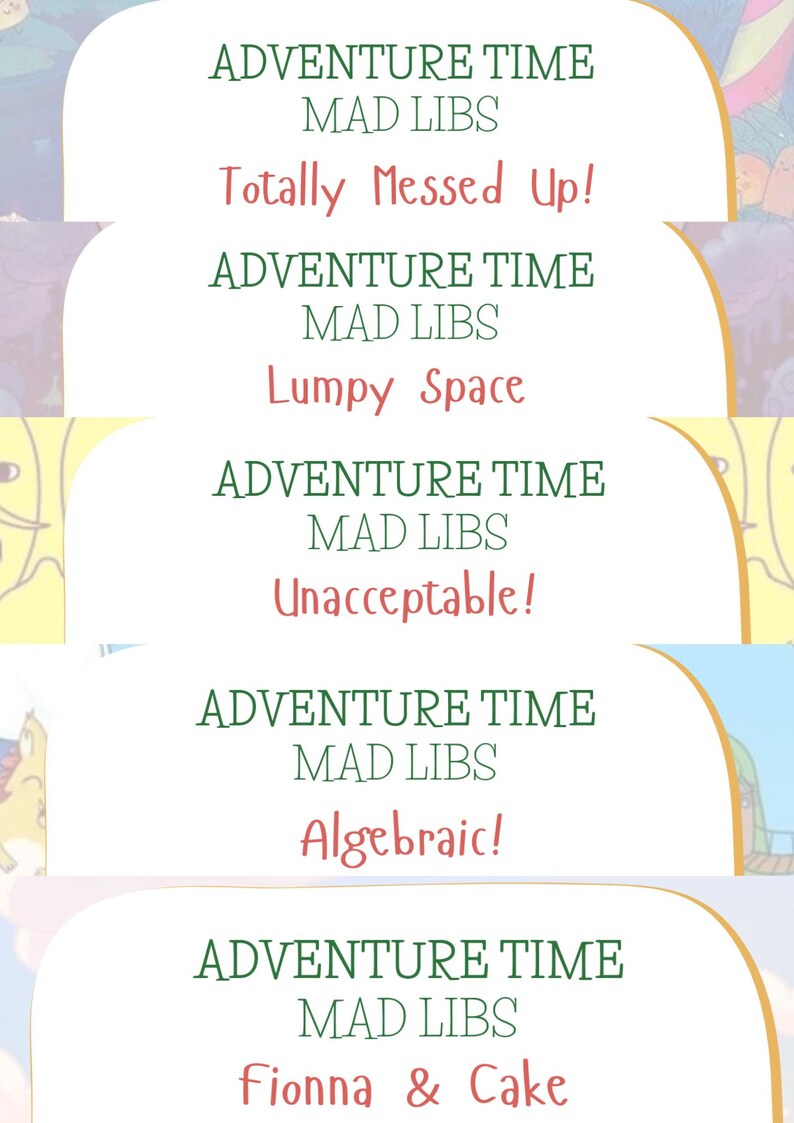 Adventure Time Themed Mad Libs Printable Funny Fill-in-the-blank Game ...
