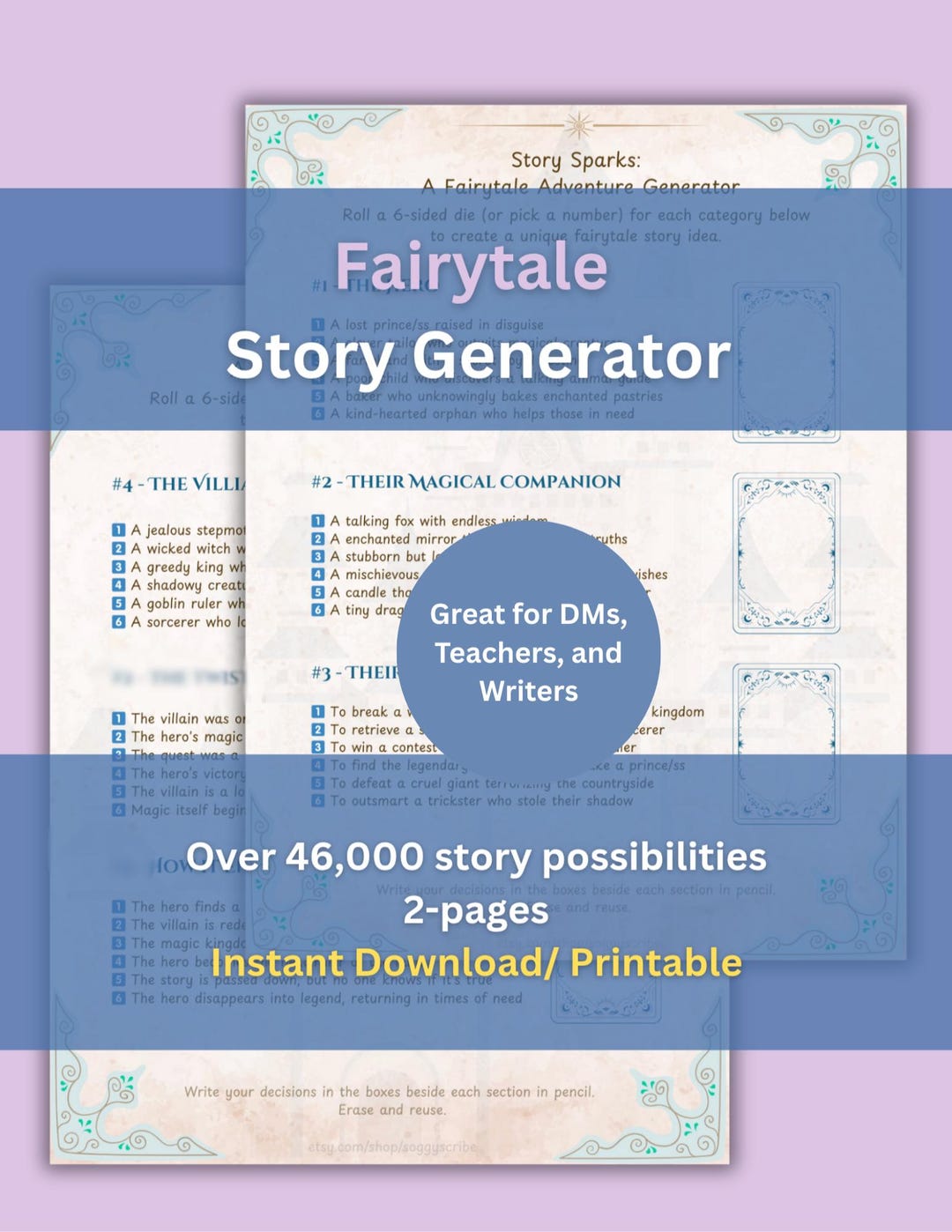 Fairytale Adventure Story Generator | Printable Story Prompts for ...