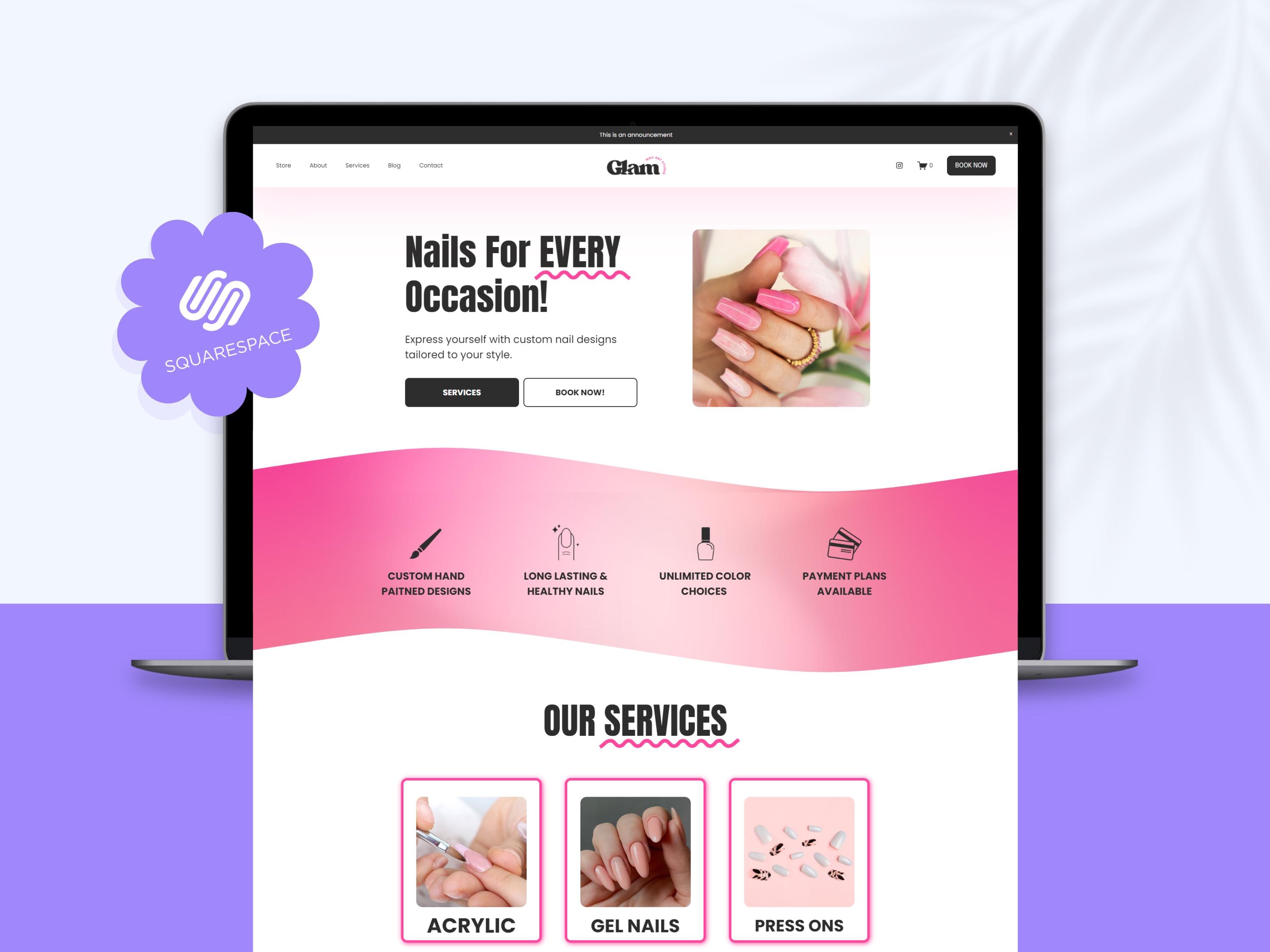 Nail Salon Website Template | Customizable Squarespace Design for ...