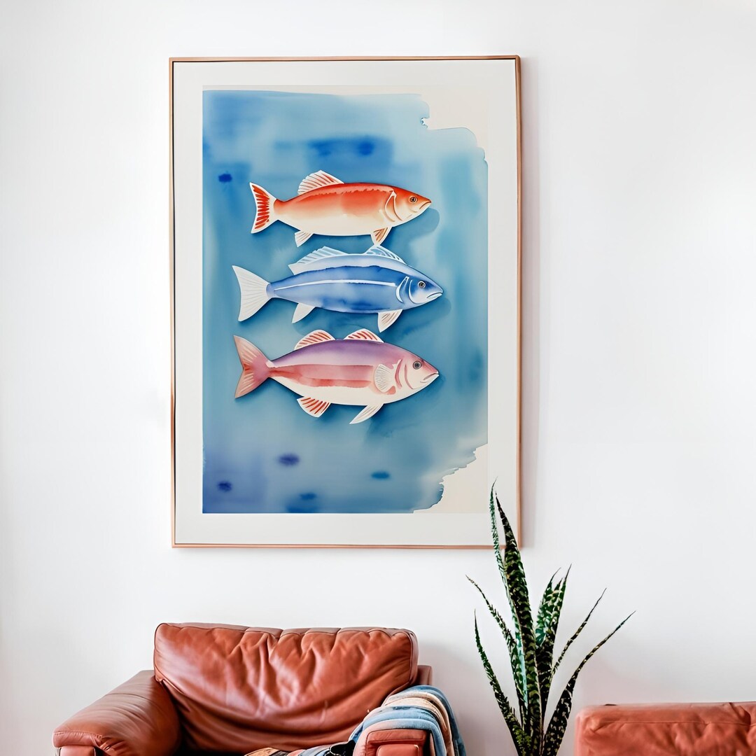 3 Watercolor Tuna Fish Poster, Eclectic Wall Art With Vibrant Colors ...